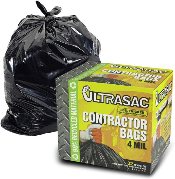 Extra Heavy Duty Contractor Bags – 42 Gallon, 4 Mil (32 Pack w/Ties ...